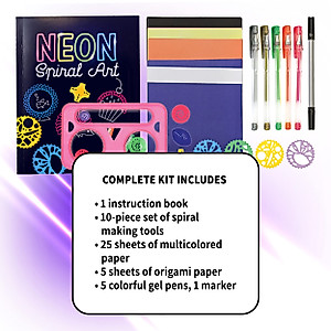 SpiceBox Spiral Art Drawing Kit for Kids, Neon Art Set, Stencil Draw Tools Children’s Creative Activities, 14 Twisted Projects, Step by Step Instruction, Age Range 8+