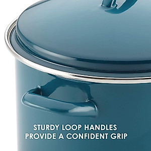 Rachael Ray Enamel on Steel Stock Pot/Stockpot with Lid, 12 Quart, Marine Blue