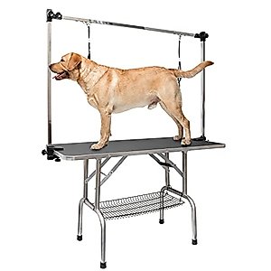 ROOMTEC 46" Dog Grooming Table,Foldable Home Pet Bathing Station with Adjustable Height Arm/Noose/Mesh Tray