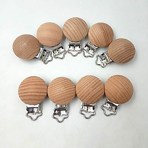 10pcs Natural Beech Wood Pacifier Clips Teething Grasping Toy Suspender Clips Charm Antique DIY Wood Teether Toys (3.0cm 10pcs)
