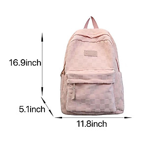 MININAI Aesthetic Checkered Backpack Light Academia Plaid Backpack Cute Preppy Backpack Fit 15.6 Inch Laptop Light Rucksack (Beige,One Size)