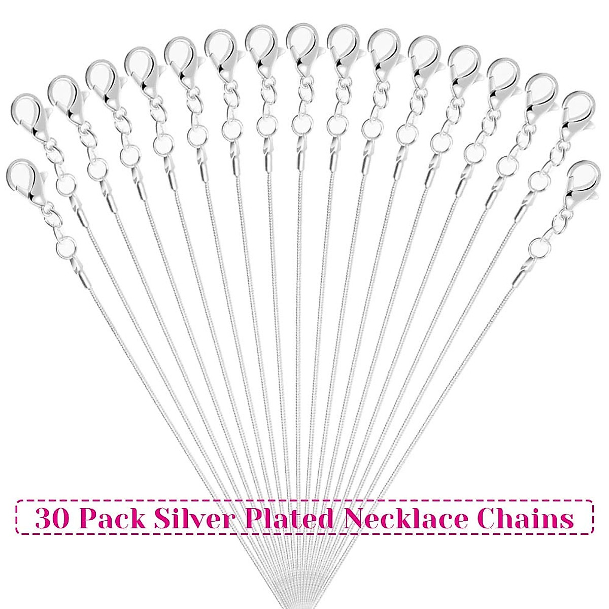 Paxcoo 30 Pack Bulk Necklace Chain Silver Plated Necklace Snake Chains for Jewelry Making, 1.2 mm (24 Inches)
