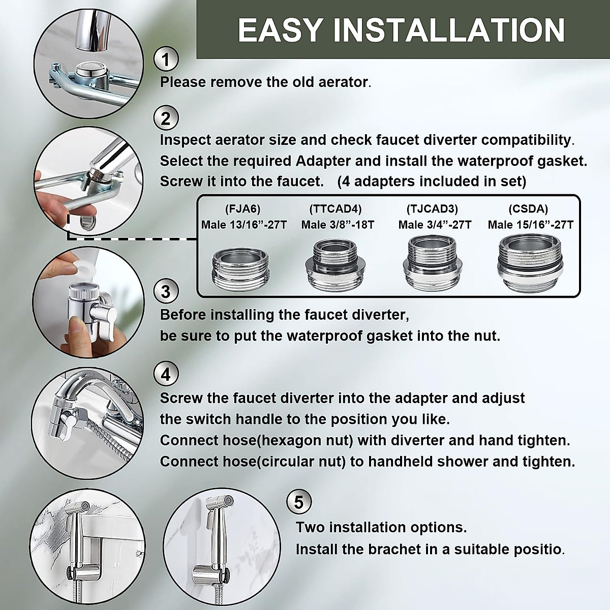 Premium Brushed Sink Faucet Handheld Bidet Sprayer for Toilet -Bidet Attachment Set for Warm & Cold Water with Dual Function, Perfect for Feminine Hygiene, Cloth Diaper,Bathroom Toilet Cleaning,etc