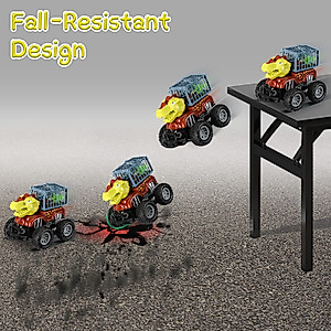 Yoocaa Dinosaur Toys for Kids 3-5, 4 Dinosaur Monster Trucks Mini Pull Back Cars, Dinosaur Transport Carrier Truck Playset, Gifts for Boys Toddler 3,4,5,6 Years Old