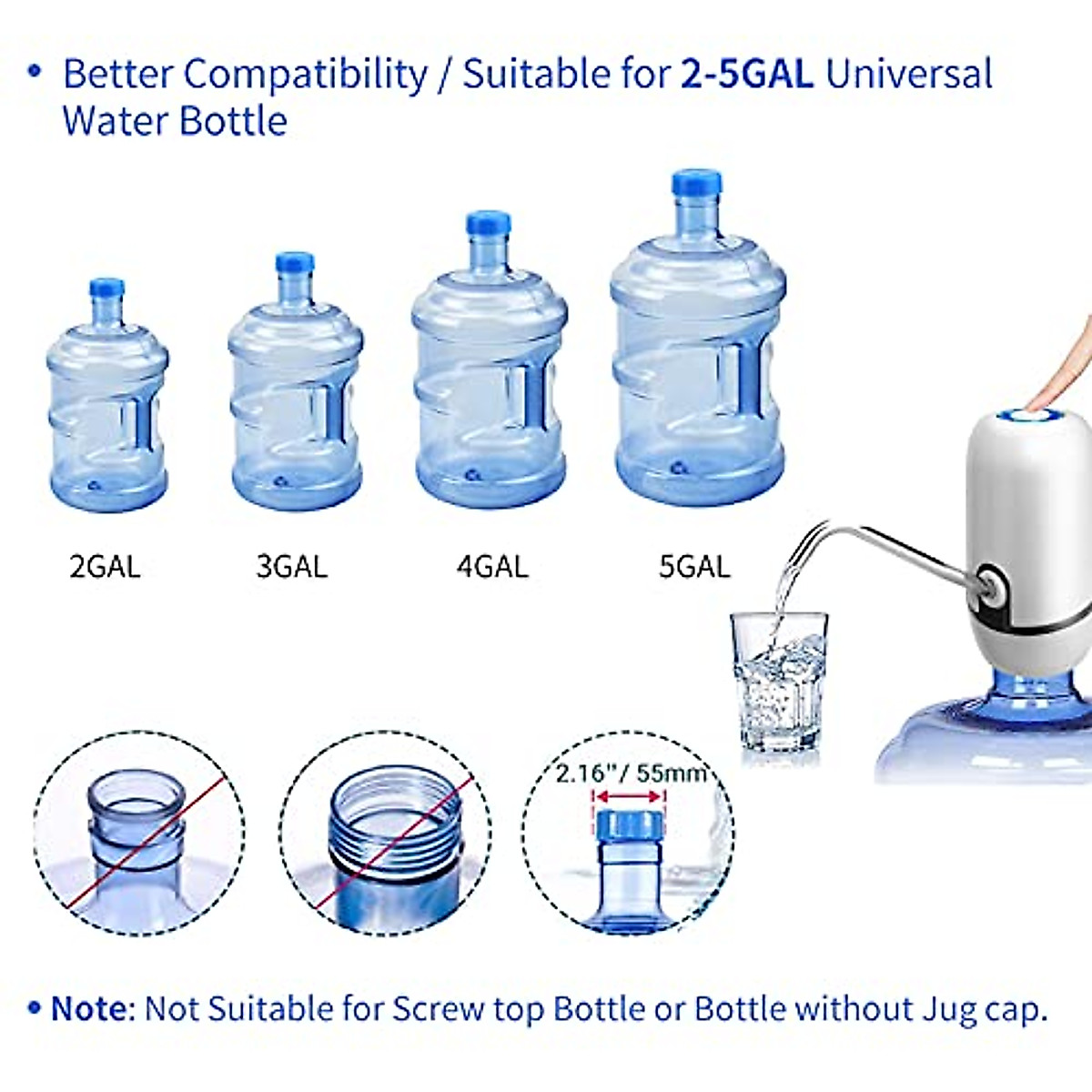 BANGMENG Water Bottle Pump,Electric Drinking Water Pump,USB Rechargeable Portable Water Dispenser,Automatic Shut-Off Water Pump Dispenser for Universal 5 Gallon Bottles