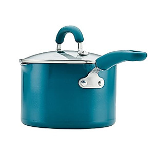 Rachael Ray 12020 Create Delicious Nonstick Sauce Pan / Saucepan with Straining and Lid, 3 Quart - Teal Shimmer