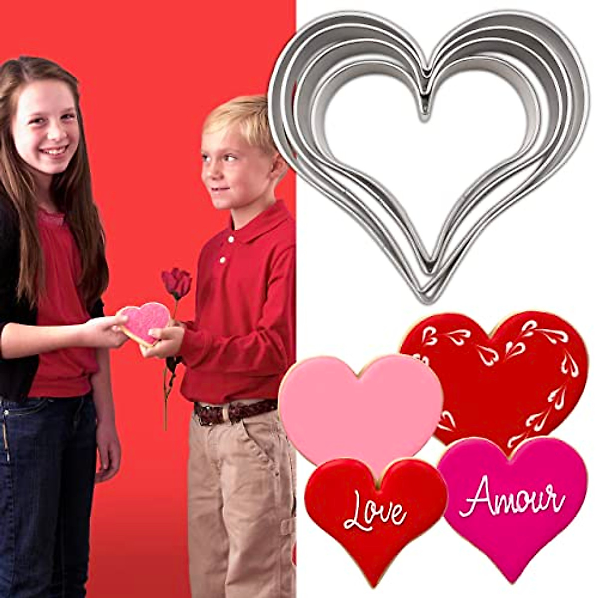 Heart Cookie Cutters 4-Pc Set Made in USA by Ann Clark, 2.75", 3.25", 3.75", 4"