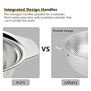 POJORY 3 Piece 304 Stainless Steel 2-3-3.5 Quart Colander Set with Handle, Micro-Perforated Strainers and Colanders, Great for Pasta, Noodles, Vegetables and Fruits, BPA Free