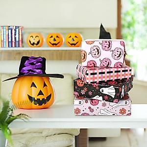 Generic AnyDesign 12 Sheets Halloween Wrapping Paper - Not Roll - Pink White Ghost Pumpkin Gift Wrap Paper Folded Flat Cute Art Paper for DIY Crafts, 19.7 x 27.6 Inch