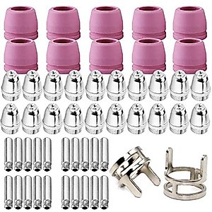 RX WELD 52Pcs Plasma Cutter Torch Consumables Electrode Nozzles Cups Kit Galvanized Copper Ceramic AG-60 Consumables