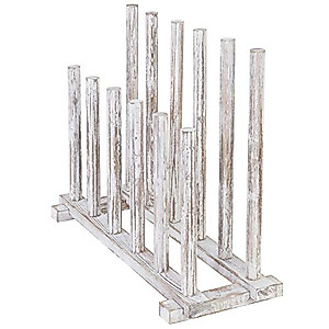 MyGift Shabby Whitewashed Wood Boot Rack Organizer Tall Boots Inverter Holder - Holds up to 6 Pairs