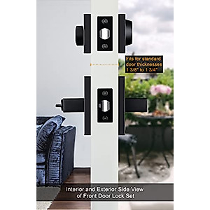 goldenwarm Keyed Alike Black Door Handle with Deadbolt, Square Contemporary Matte Black Exterior Door Lock Set with Deadbolt, Heavy Duty Zinc-alloyed Front Entry Door Locksets with Deadbolt(1 Pack)