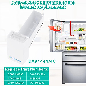 UPGRADED DA97-14474C Refrigerator Ice Bucket Compatible with Samsung Ice Maker Replacement Ice Bin Container Parts DA97-14474A Assy Tray Ice, RF28HMEDBSR RF263TEAESR RF28HFEDBSR Refrigerator Ice Maker