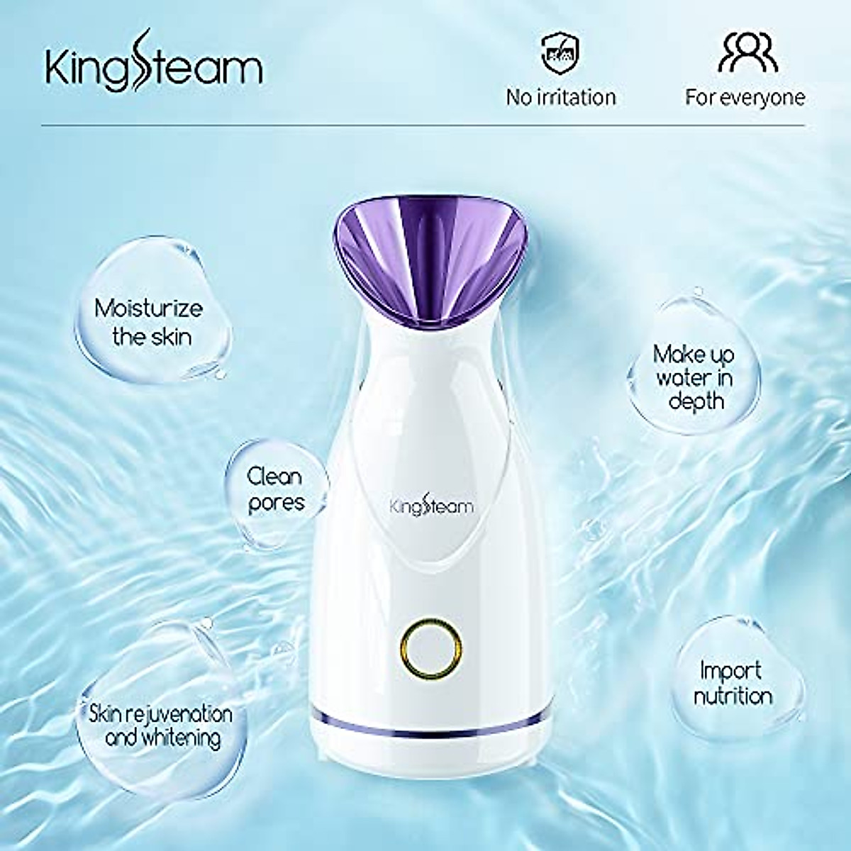 Kingsteam Facial Steamer - Nano Ionic Face Steamer Warm Mist Steamer for Face Home Sauna SPA, Face Humidifier Steamer for Facial Deep Cleaning Unclogs Pores, with Aromatherapy Kit (Purple)