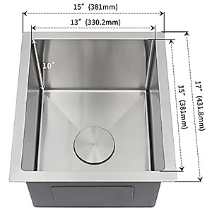 LQS Bar Sink, Bar Sink Undermount 15” x 17”, Stainless Steel Bar Sink, 16 Gauge Small RV Kitchen Sink, Outdoor Wet Bar Sink with Sink Grid and Sink Drain Strainer