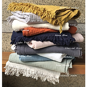 KyraHome 100% Organic 55"x60" Muslin Cotton Throw Blanket for Couch, Adult, Plant Dyed Breathable Soft Cozy Lightweight Gauze Blanket, All Season (Oatmeal Khaki/Sandshell)