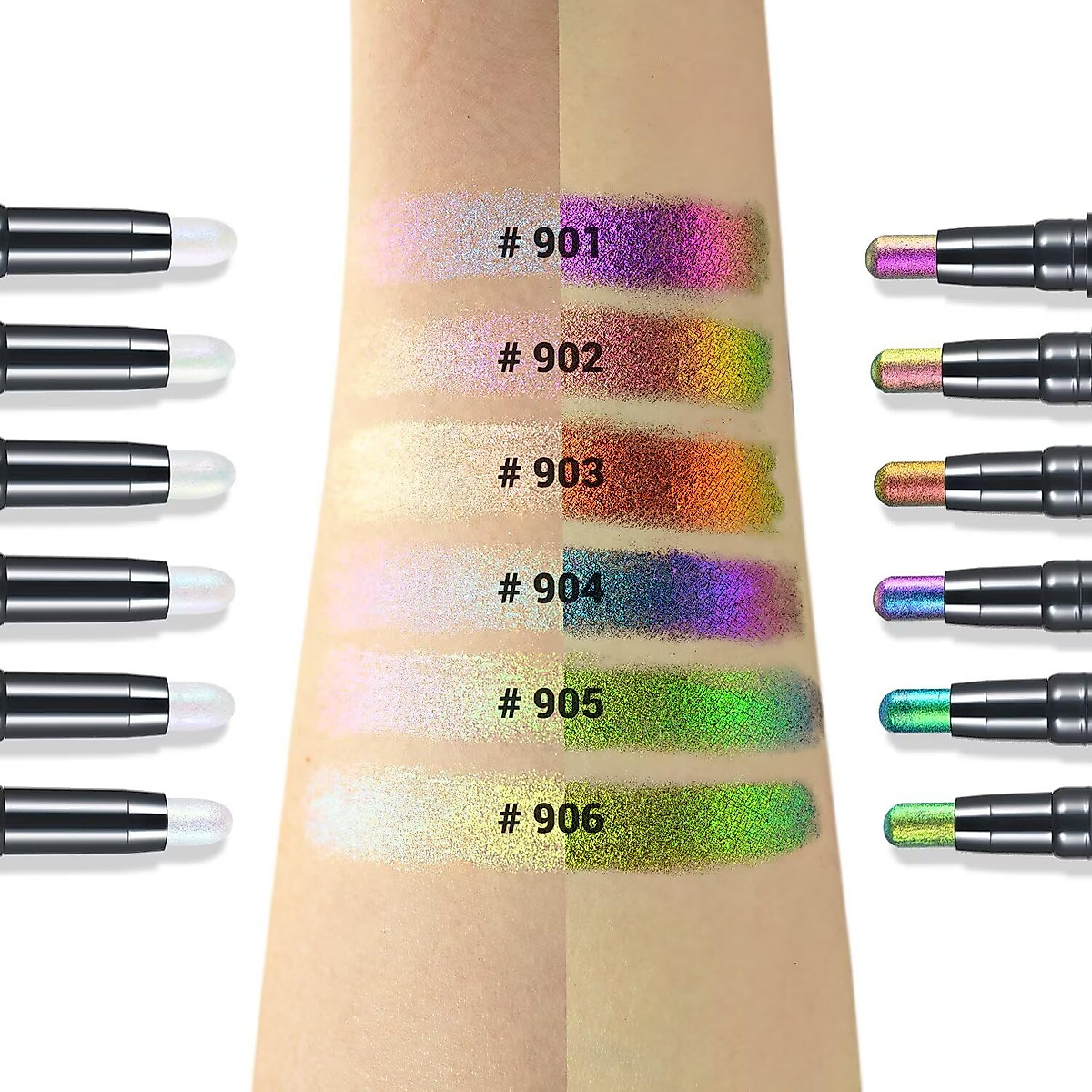 CHARMACY Multichrome 2 in 1 Cream Eyeshadow Stick, Waterproof Eye Brightener Highlighter Stick Makeup, High Pigmented, Smudge-Proof, Vegan & Cruelty-Free (#904)
