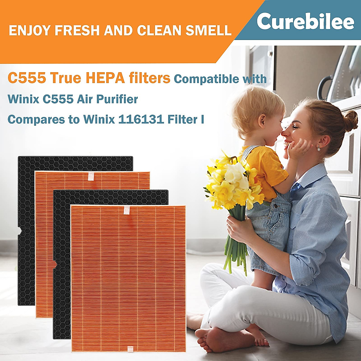 116131 True HEPA Replacement Filter I Compatible with Winix C555 Air Cleaner Purifier, H13 Grade True HEPA Filter, Compares to Winix 116131 Filter I (2 Set)
