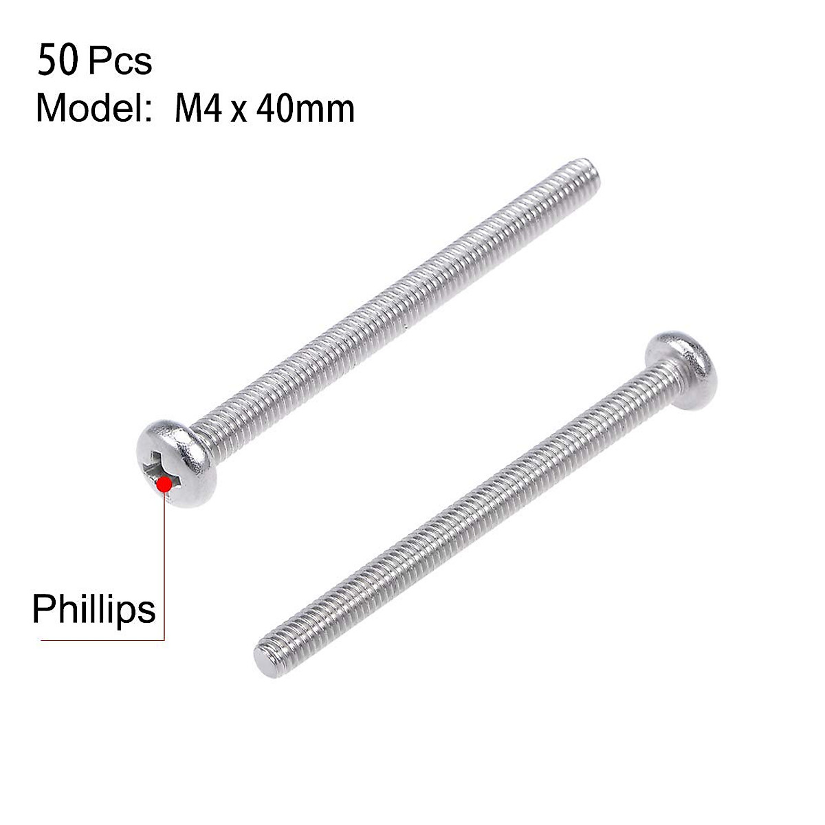 50 Pcs M4 x 40mm 304 Stainless Steel Phillips Round Pan Head Machine Screws Use for Cabinet Drawer Pull Handle, Metric Fine Thread.