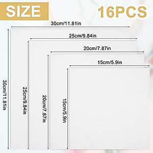 16 Pcs Embroidery Cloth Fabric Precut Embroidery Cloth Squares White Natural Cotton Embroidery Fabric 4 Sizes Embroidery Fabric Square Cross Stitch Fabric for Embroidery Craft Garment(5.9 to 11.8inch)