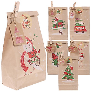 LUOZZY Bags Kraft Paper Xmas Cookies Bags Christmas Countdown Paper Bags Party Accessories