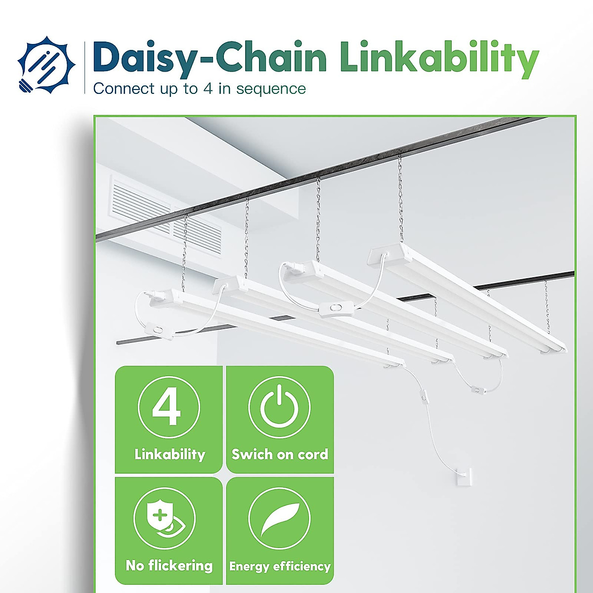 FREELICHT 6 Pack Linkable LED Utility Shop Light, 4000 LM, 4 FT, 48 Inch Integrated Fixture for Workshop, 40W Equivalent 260W, 5000K Daylight, Surface + Hanging Mount – ETL