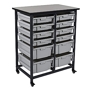 LUXOR MBS-DR-8S4L Mobile Bin Storage Unit - Double Row with Large and Small Gray Bins