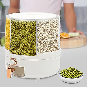 Eapmic 360° Rotatable Cereal Dispenser, One-Click Rice Output, Visible Round Multigrain Tank Cup Dry Rice Container Food Dispenser Sealed Grains Cans Grain Storage Tank for Storage Small Beans