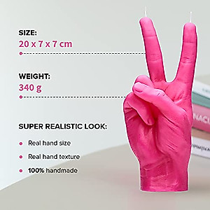CandleHand Hand Gesture Candle Peace Sign - Big Real Hand Size 6.7 x 4.3 x 2.4 inches - Handmade Winner Statue - Birthday, Office, Housewarming Gift (Pink)