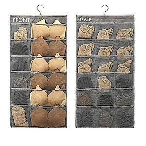 Ovyuzhen Dual-Sided Wall Closet Organizer Hanging with Mesh Pockets for Underwear,Bra,Socks,Accessories with Hanger Metal Hook Wardrobe Storage Bags Oxford Cloth Space Saver