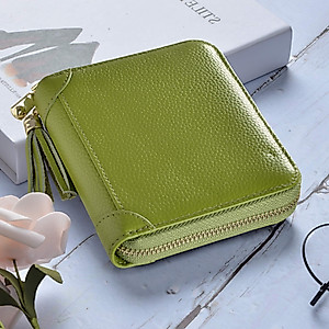 Easyoulife Womens Credit Card Holder Wallet Zip Leather Card Case RFID Blocking (Green)