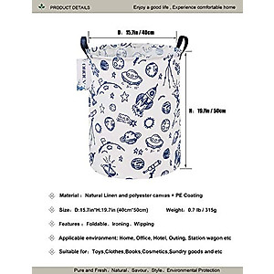 ONOEV Round waterproof laundry basket、foldable storage basket、laundry Hampers with handle、gift basket,suitable for children's room and toy storage (Blue Planet)