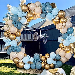 Dusty Blue Balloon Garland Arch Kit,152pcs Navy Blue Macaron Blue White Sand Chrome Gold Balloon for Baby Shower Birthday Wedding Party Supplies