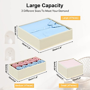 DIMJ Drawer Organizer Clothes, 12 Pack Dresser Organizer, Foldable Closet Organizers and Storage, Fabric Dresser Drawer Organizers, Drawer Dividers for Nursery, Baby Clothes, Underwears, Sock (Beige)