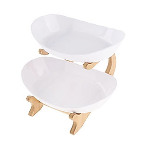 Elegant Multi-Tiered Fruit Tray Plate with Wooden Stand, Serving Tray, Appetizer Dessert Stand, Tray Display, 2 Tiers White