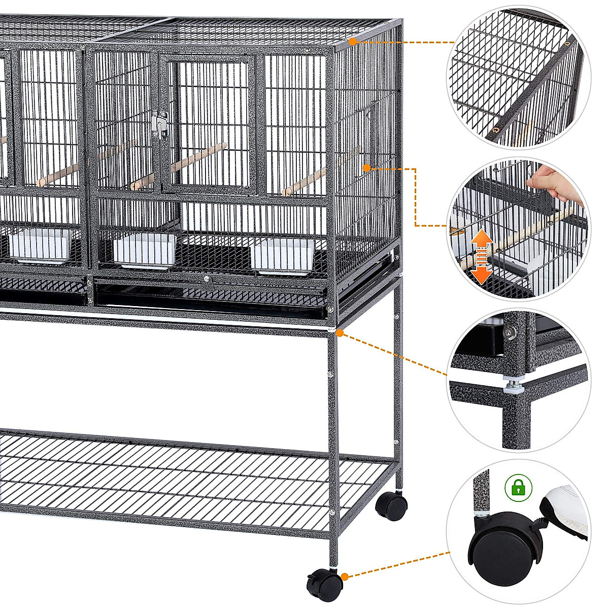 Topeakmart Divided Breeder Parakeet Canary Lovebird Finch Budgie Bird Cages W/Rolling Stand 1 Pack