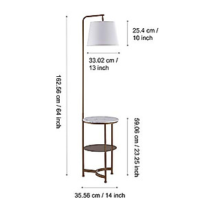Teamson Home Lilah Floor Lamp End Table with Storage Shelf and Built-in USB, White/Brass