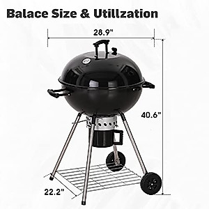 Sophia & William 22-inch Kettle Charcoal Grill with Thicken Chromeplated Grate, High-capacity Ash Catcher for Outdoor Picnic BBQ Patio Camping, Black