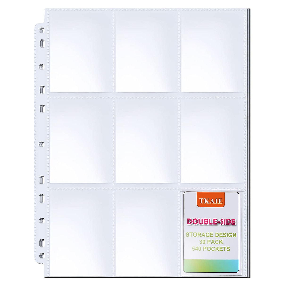 Double-Sided 540 Pockets Baseball Card Sleeves - Trading Card Sleeves Pages Fit 3 Ring Binder, 9 Pocket Page Protector for Standard Size Cards, Sport Cards, Game Cards, Business Cards（30 Pack）
