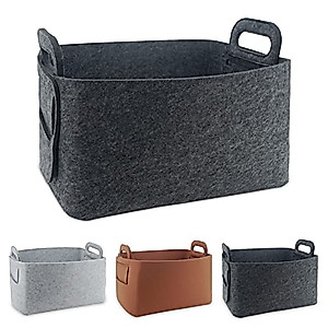 HIFELTY Storage Basket, Felt Storage Bins for Office Bedroom Closet Babies Nursery Toys DVD Laundry, Folding Basket Organizer with Carry Handles, the Best Choice for Clothes Storage Bins (Dark Grey)