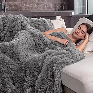 Pawque Faux Fur Blankets Twin Size 50x60 inches, Super Soft Fuzzy Fluffy Blanket, Warm Thick Sherpa Long Hair Shag Reversible Lightweight Cozy Throw for Bedroom Sofa Couch, Grey