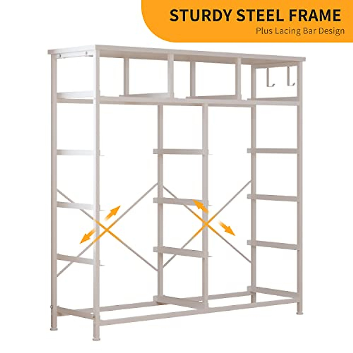 LIVEHOM 11 Dresser Drawer for Bedroom, Chest of Drawers with Side Pockets, Hooks, Fabric Storage Drawer, Steel Frame, Wood Top, Organizer Unit and Pull Handle for Closet, Nursery