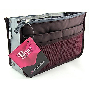 Periea Chelsy Purse Organizer Insert with Handles & 13 Pockets - 3 Sizes (Burgundy, Medium)