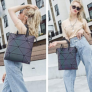 FOUCPOOM Geometric Luminous Purses and Handbags For Women Holographic Reflective Crossbody Bags Wallet Purse (Luminous Handbag)