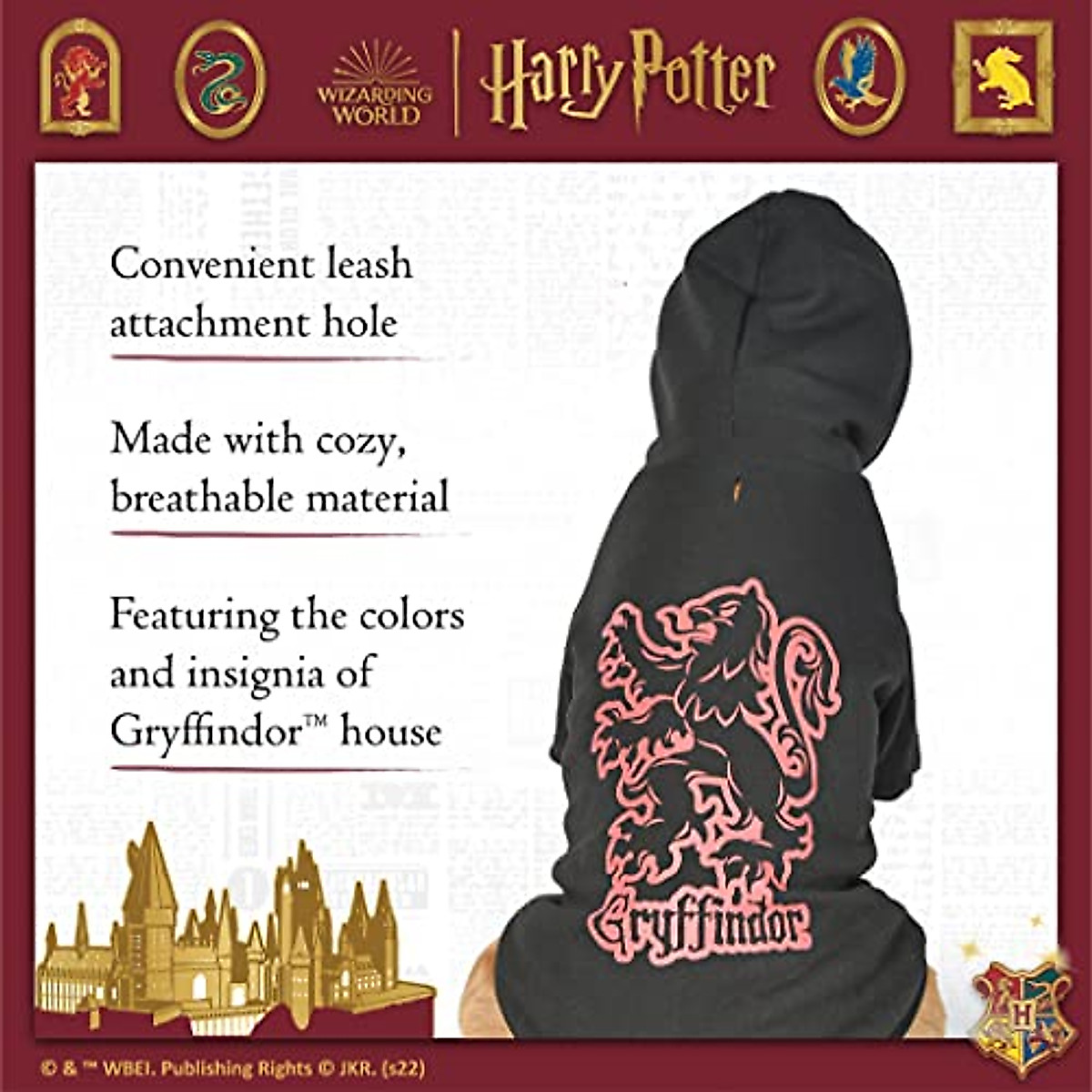 HARRY POTTER Harry Potter: Gryffindor Pet Hoodie with Faux Scarf - X-Small | Accessories for Dogs| Dog Accessories for Hogwarts Houses, Gryffindor, Black (FF23352)