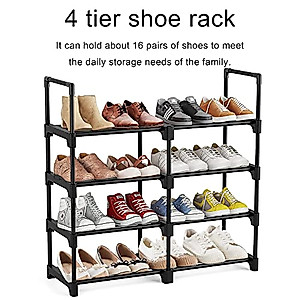 MYITYARD 4 Tier Shoe Rack, Free Standing Shoe Storage Organizer, Detachable Stackable Metal Stand Shelf for Entryway, Closet, Clothing Room, Black
