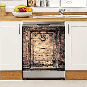 Dishwasher Magnet Cover Antique Wood Door Beautiful Medieval Landscape Magnetic Refrigerator Stickers Decorative Appliance Cover Fridge Panels Metal Door Garage 23x26in
