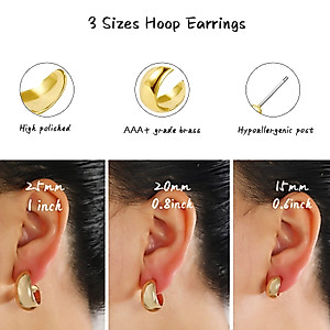 Gold Hoops Chunky Earring Set - 14k Real Gold Plated Hypoallergenic Waterproof Chunky Teardrop Half Open Huggie Earrings Set for Women Trendy Jewelry