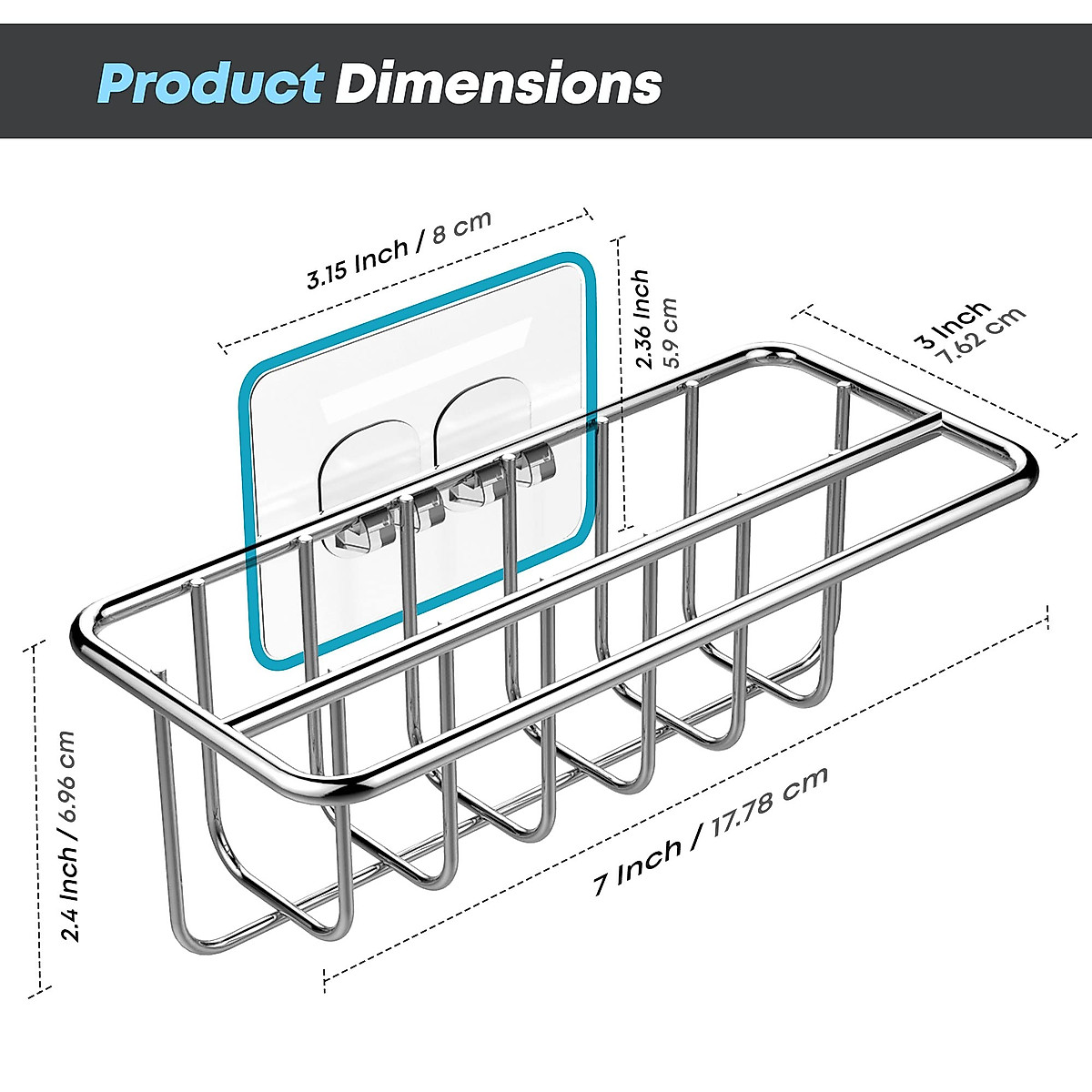 KESOL Adhesive Kitchen Sink Sponge Holder + Dish Cloth Hanger + Soap Holder, 2-in-1 Kitchen Sink Caddy, 304 Stainless Steel Rust Proof, Water Proof, No Drilling (Silver)