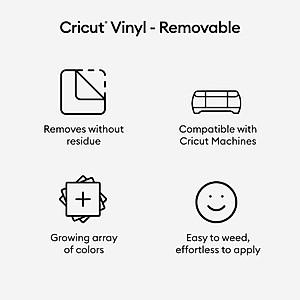 Cricut Premium Removable Vinyl (12 in × 15 ft), No-Residue Easy Removal up to 2 Years, Perfect for Indoor-Outdoor DIY Projects & Removable Decals, Compatible with Cricut Machines, White